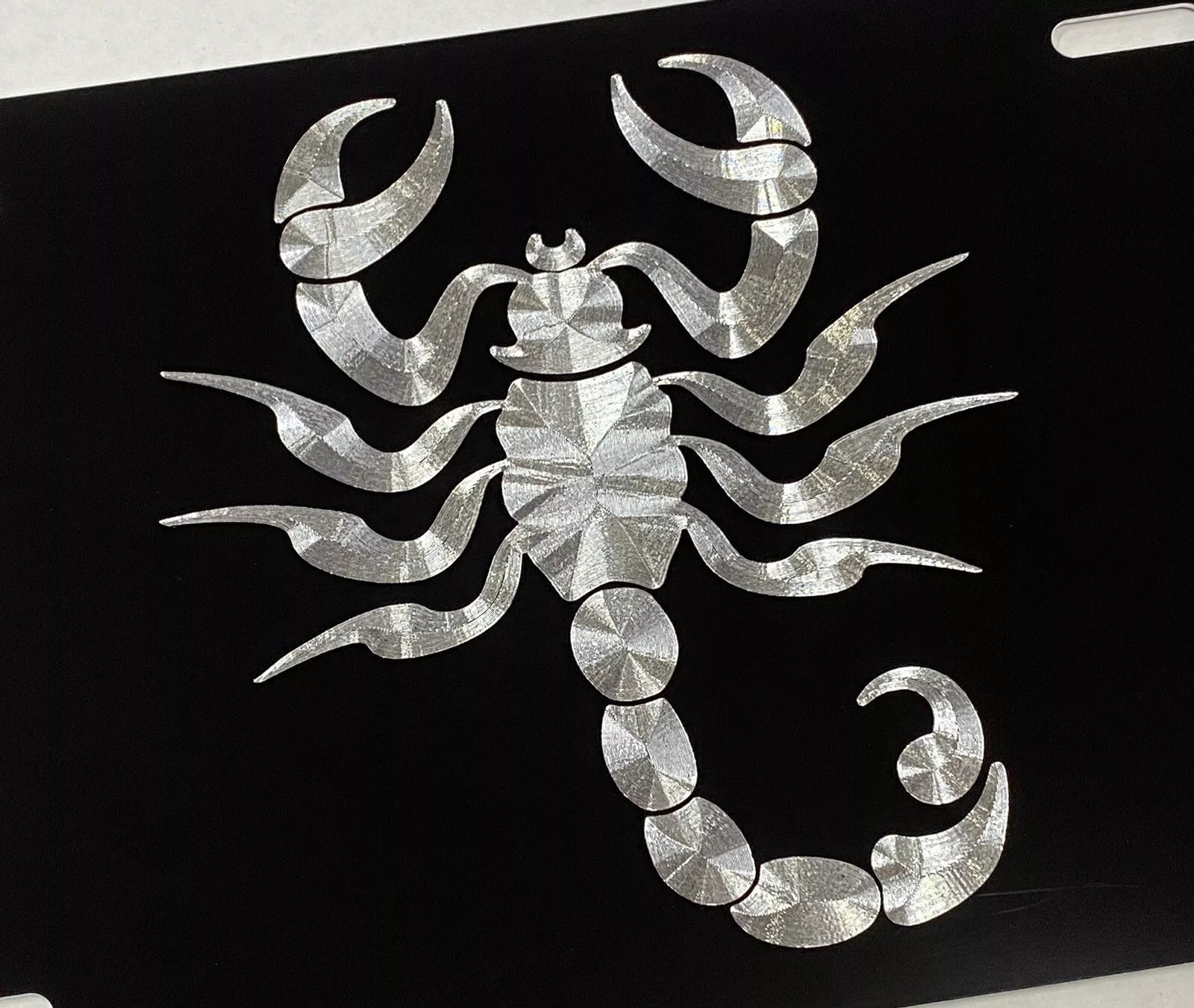Scorpion Car Tag Diamond Etched Silver Engraved Black Metal Front Lice ...